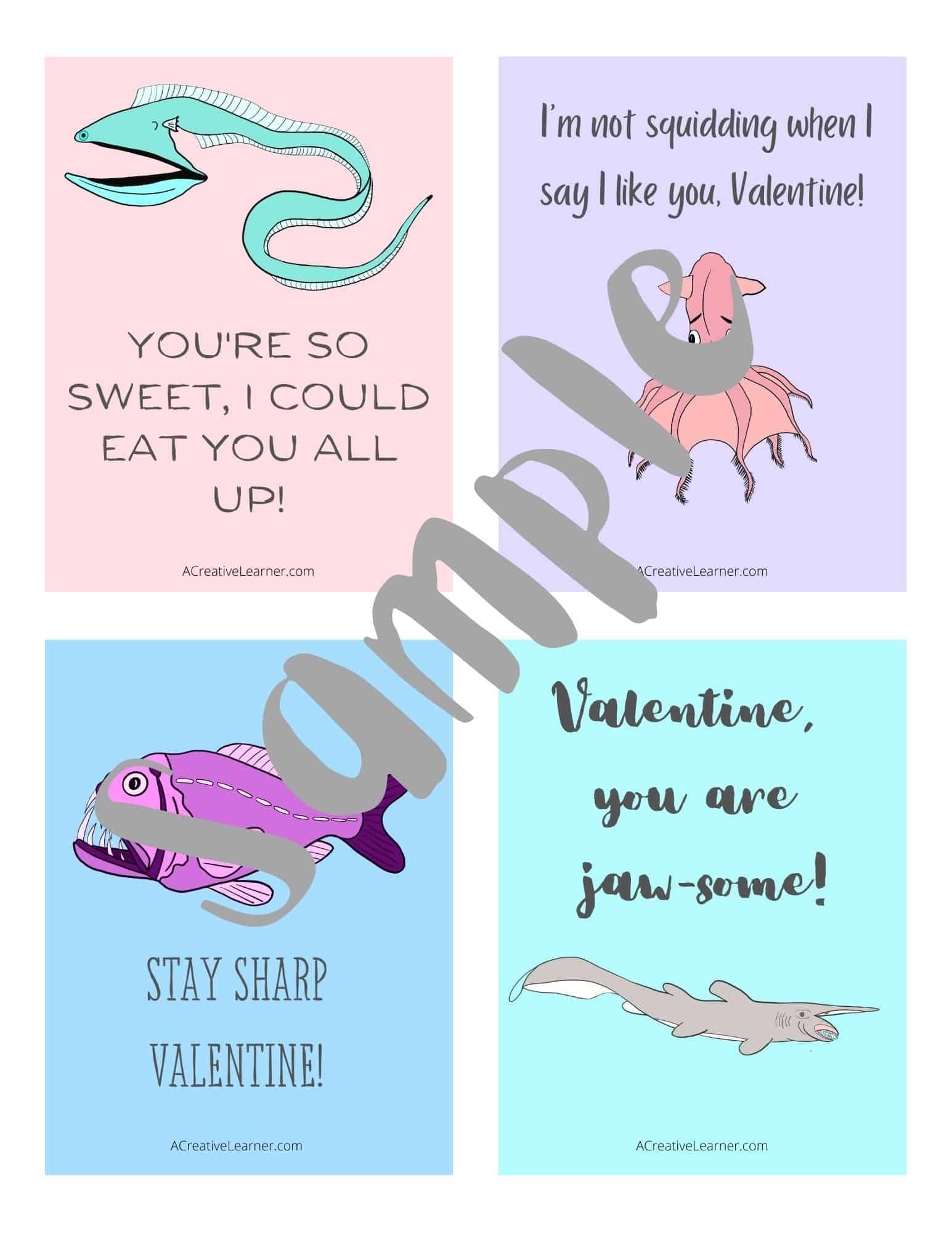 Ocean Animals Valentines Day Cards Printable