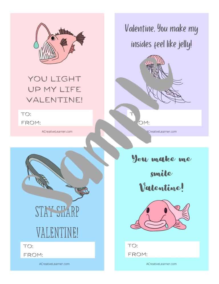 Ocean Animals Valentines Day Cards Printable