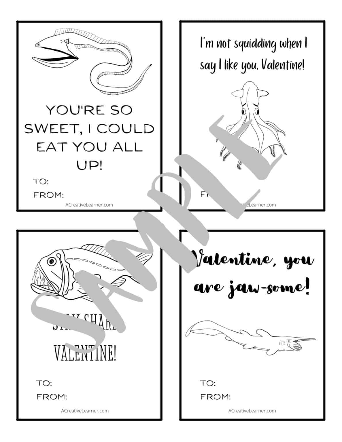 Ocean Animals Valentines Day Cards Printable