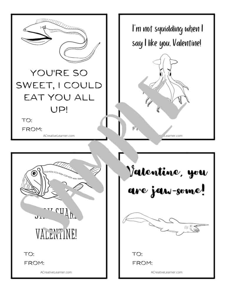 Ocean Animals Valentines Day Cards Printable